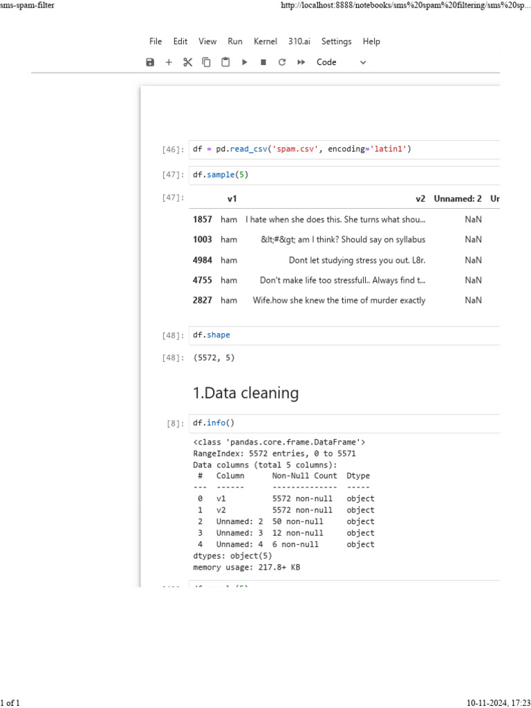 Sms-Spam-Filter Code | PDF