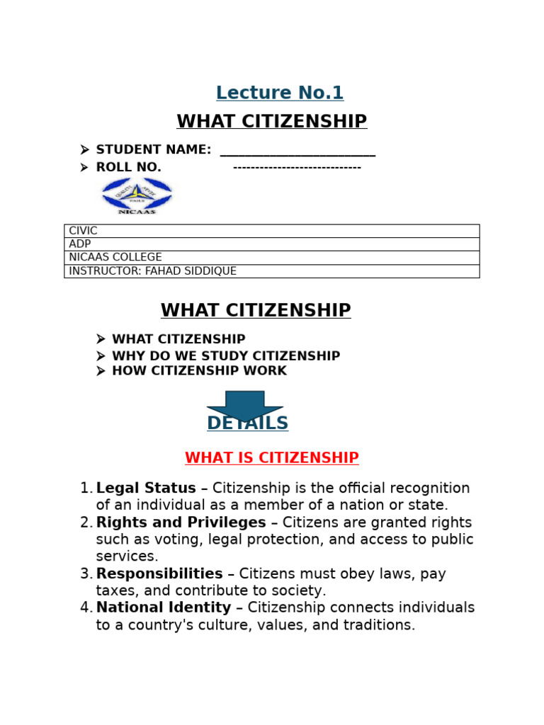 Civic LECTURE 2 What Is Citizenship | PDF