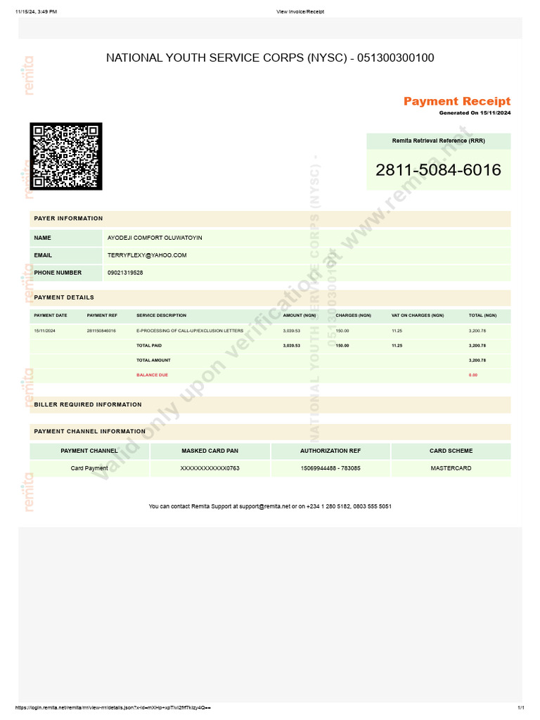 Remita Invoice - Receipt - 105919 | PDF | Receipt | Payments