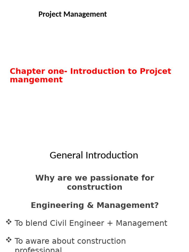 Chapter 1 Introductio To Construction Project Management One | PDF | Goal | Project Management