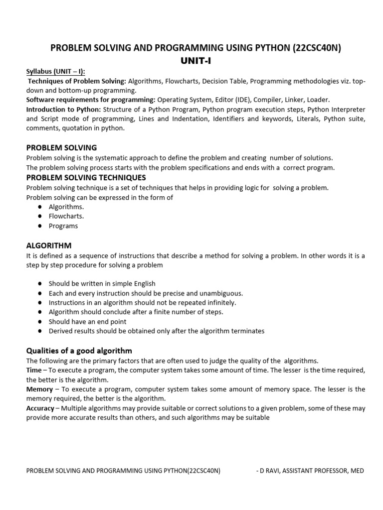 Pspp Unit 1 Notes 25 09 2024 Pdf Control Flow Python Programming Language