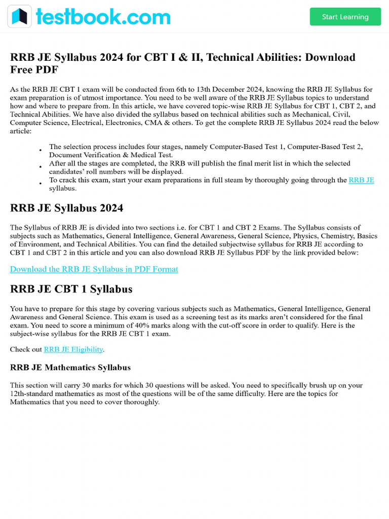 RRB JE Syllabus 2024 For CBT I & II, Technical Abilities - Download ...