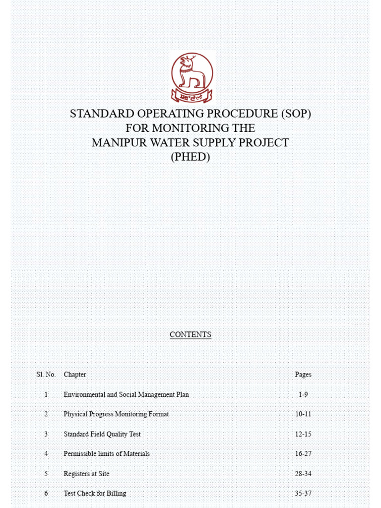 Manipur Water Supply Project SOP Guide | PDF | Waste | Noise
