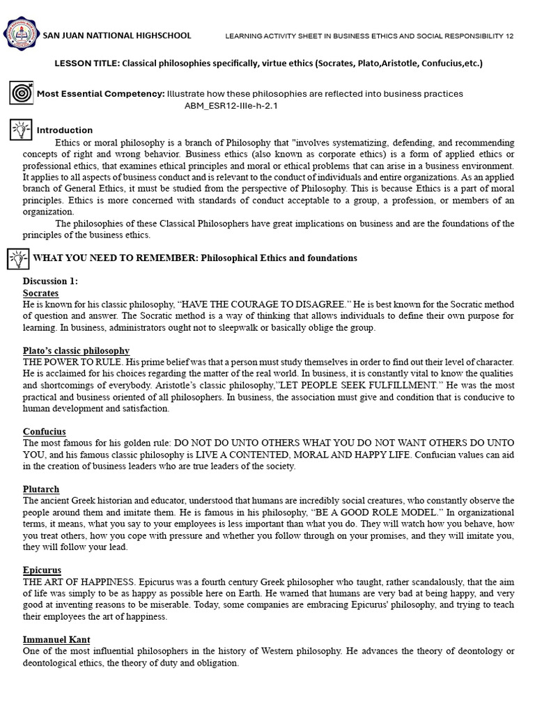 Las Classic Philosophies | PDF | Virtue Ethics | Utilitarianism