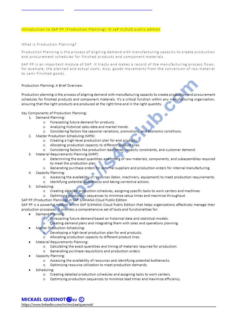 SAP PP Module Overview in S/4HANA | PDF | Business | Production And ...