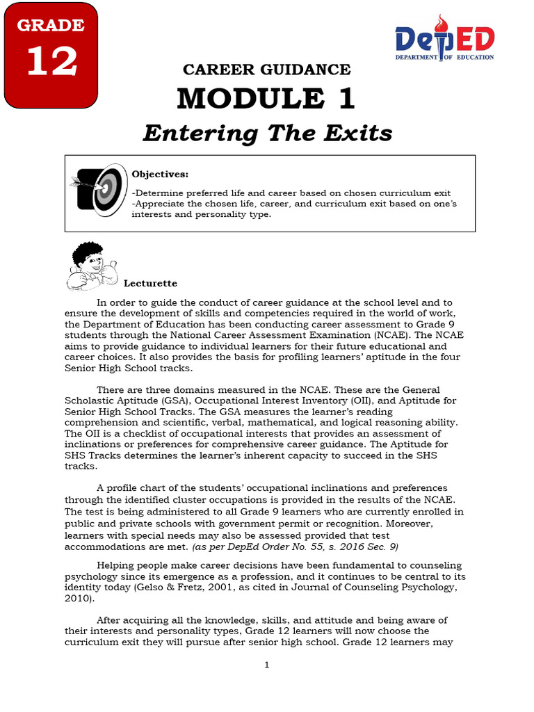 Career Guidance CG12 Module 1 | PDF | Vocational Education | Intelligence