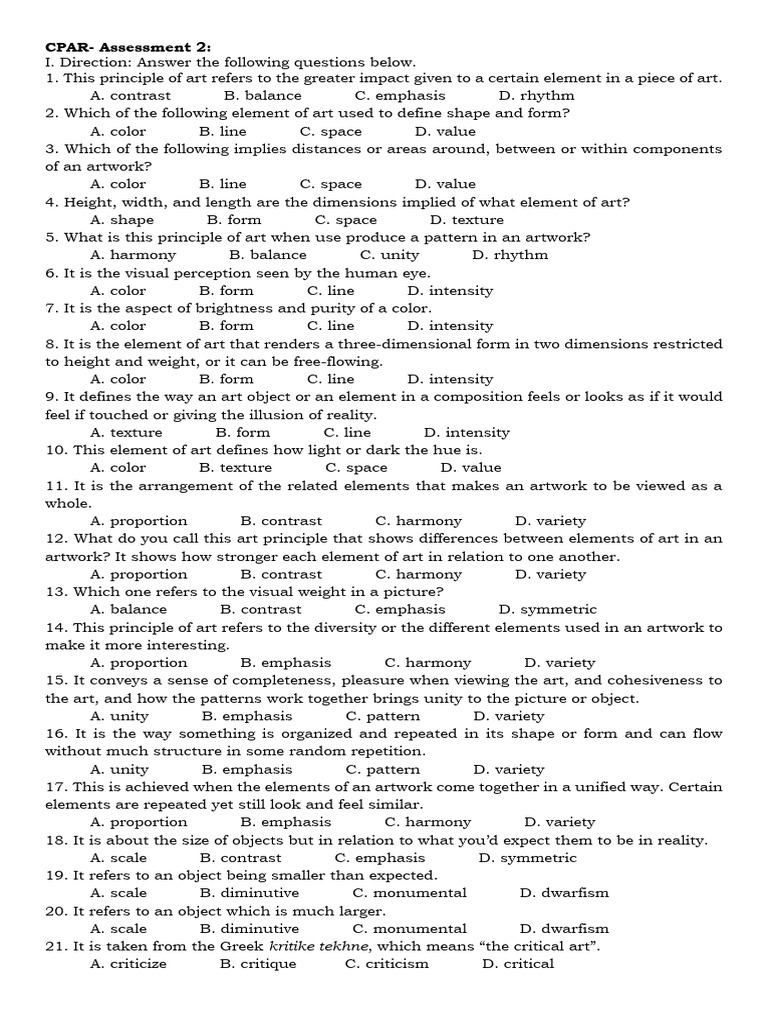 Cpar - Assessment No. 2 | PDF | The Arts