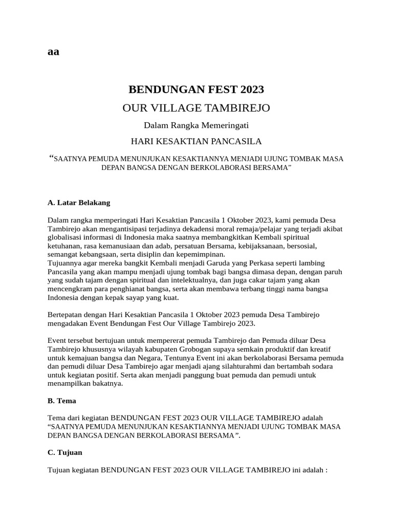 PROPOSAL EVENT BENDUNGAN FEST Revisi | PDF