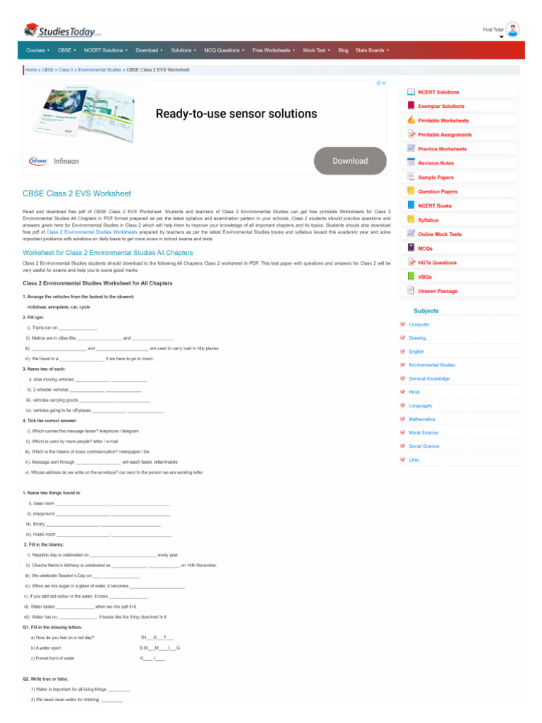 Screencapture Studiestoday Printable Worksheet Environmental Studies Cbse Class 2 Evs Practice ...