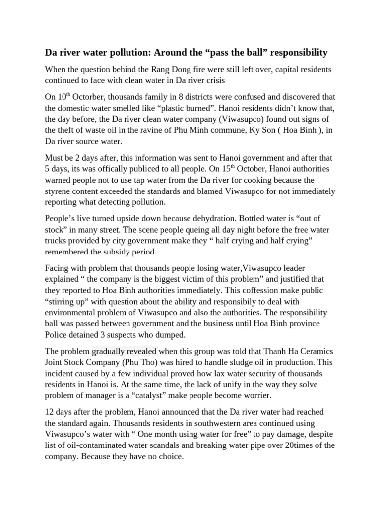 Da River Water Crisis: Pollution Scandal | PDF | Environmental Issues