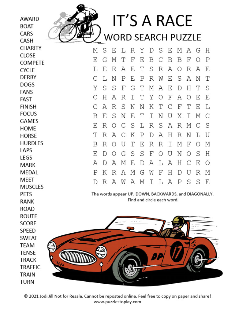 Race-Themed Word Search Puzzle | PDF