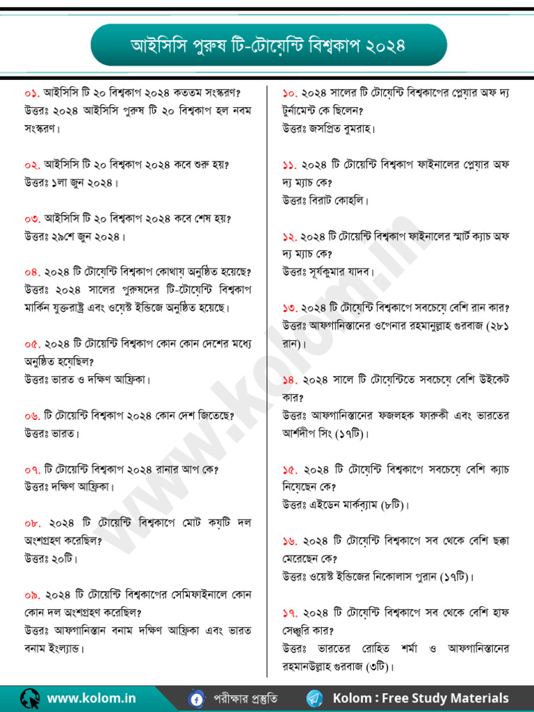 ICC Men's T20 World Cup 2024 GK | PDF