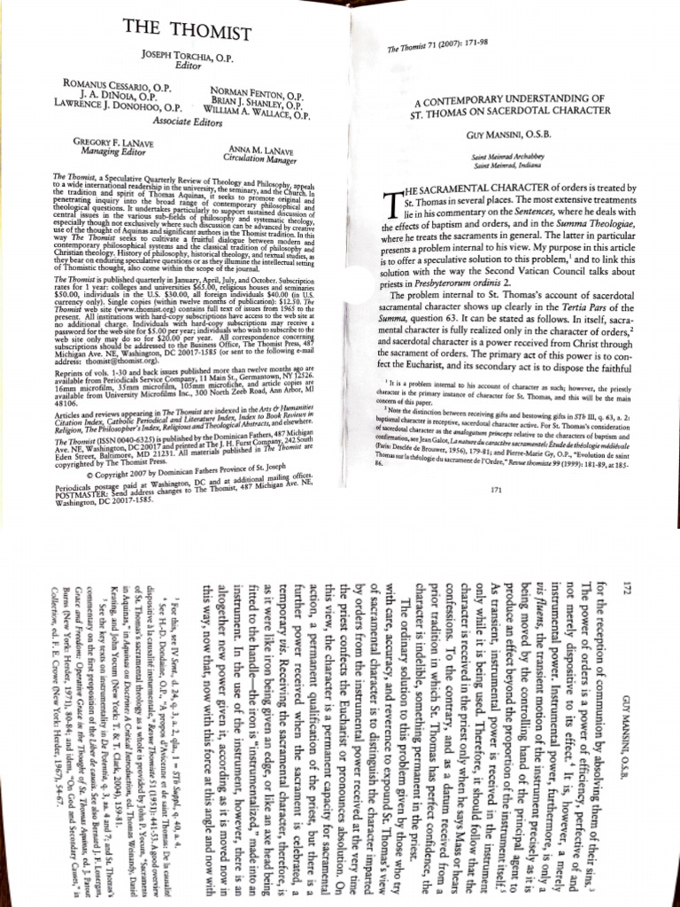 Mansini, G., A Contemporary Understanding of St. Thomas on Sacerdotal ...