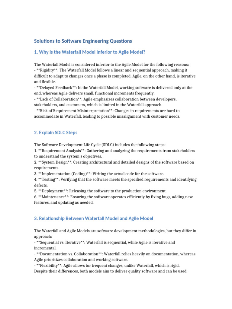 Solutions to Software Engineering Questions | PDF | Software Development Process | Agile ...