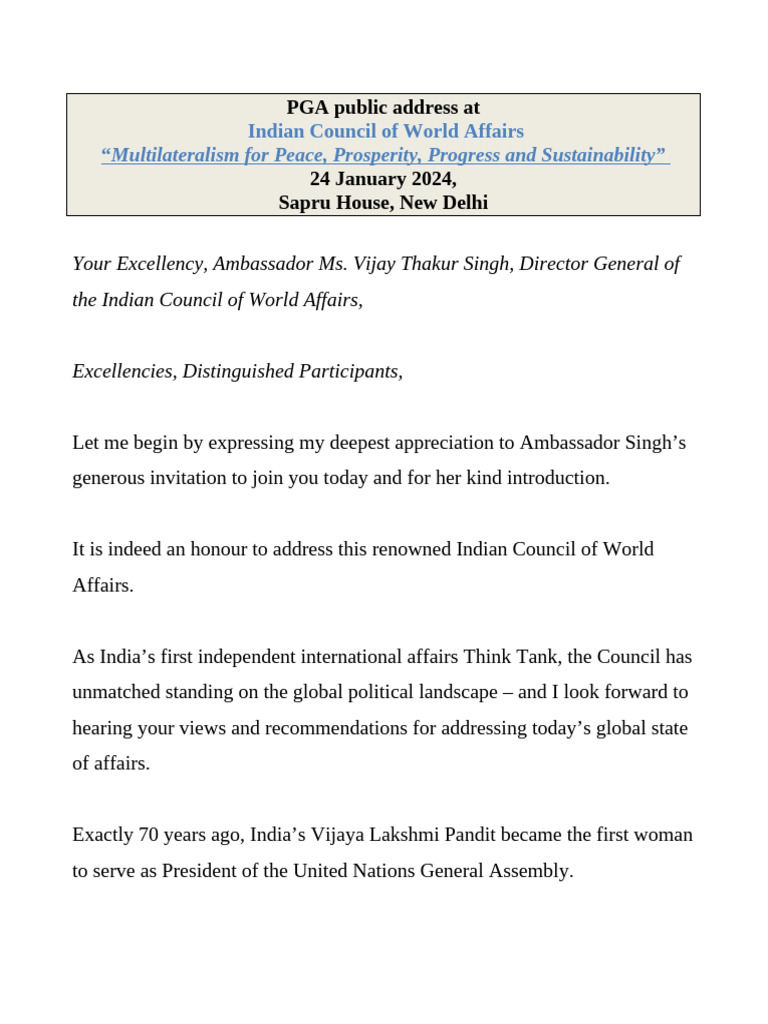 Multilateralism for Global Peace and Progress | PDF | Peacekeeping ...