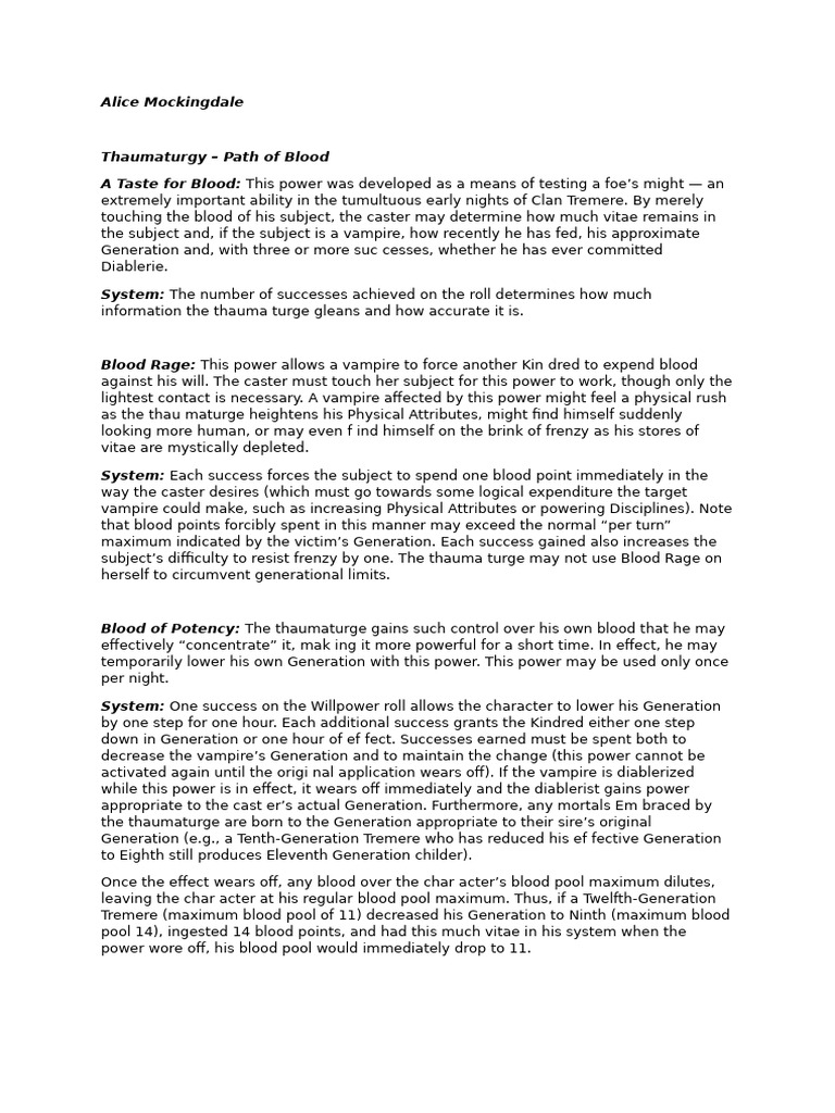 Alice Mockingdale - WoD Information | PDF