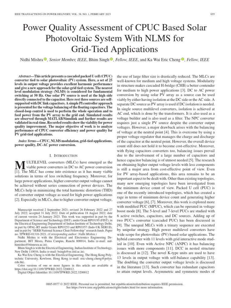 Power Quality Assessment of CPUC Based Solar Photovoltaic System With ...