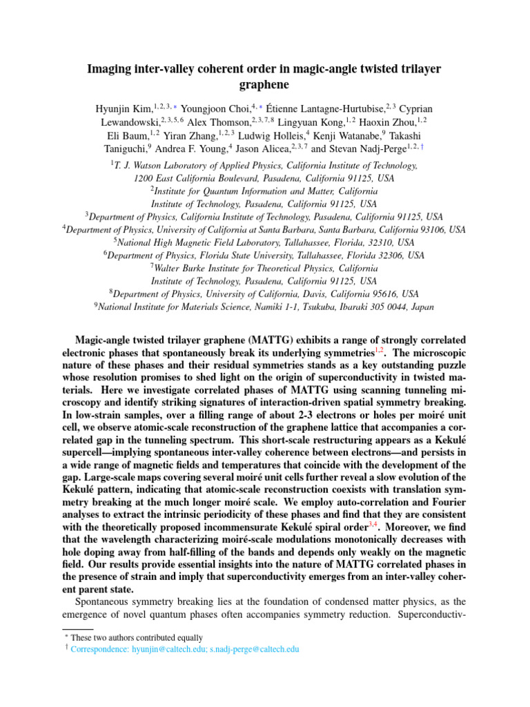 Kim Et Al. 2023 - Imaging Inter-Valley Coherent Order in Magic-Angle ...