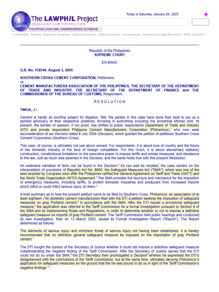 5. Southern Cross Cement Corporation v. Cement Manufacturers ...