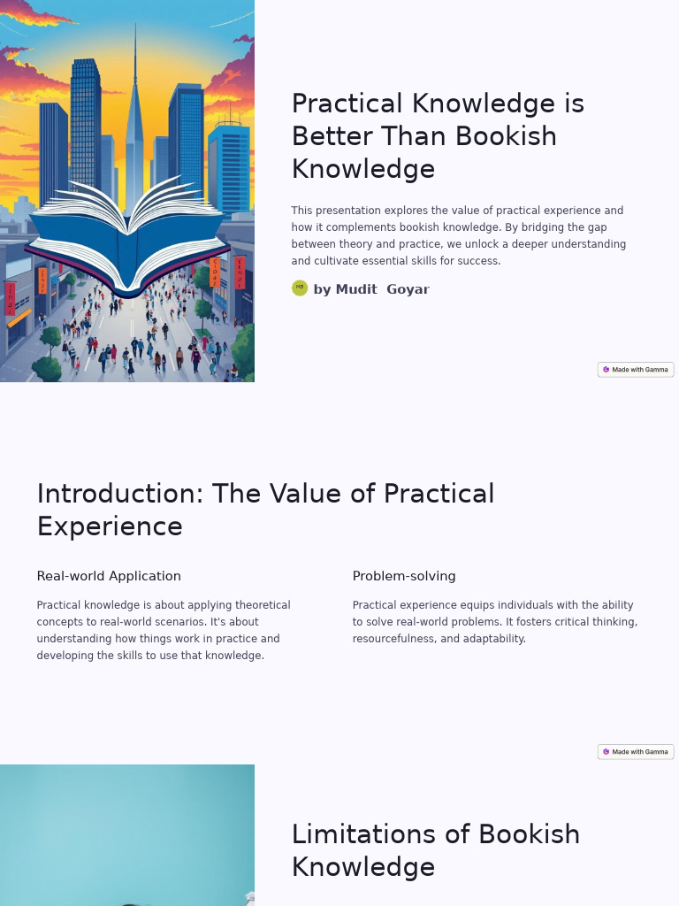 Practical vs. Bookish Knowledge | PDF | Knowledge | Learning