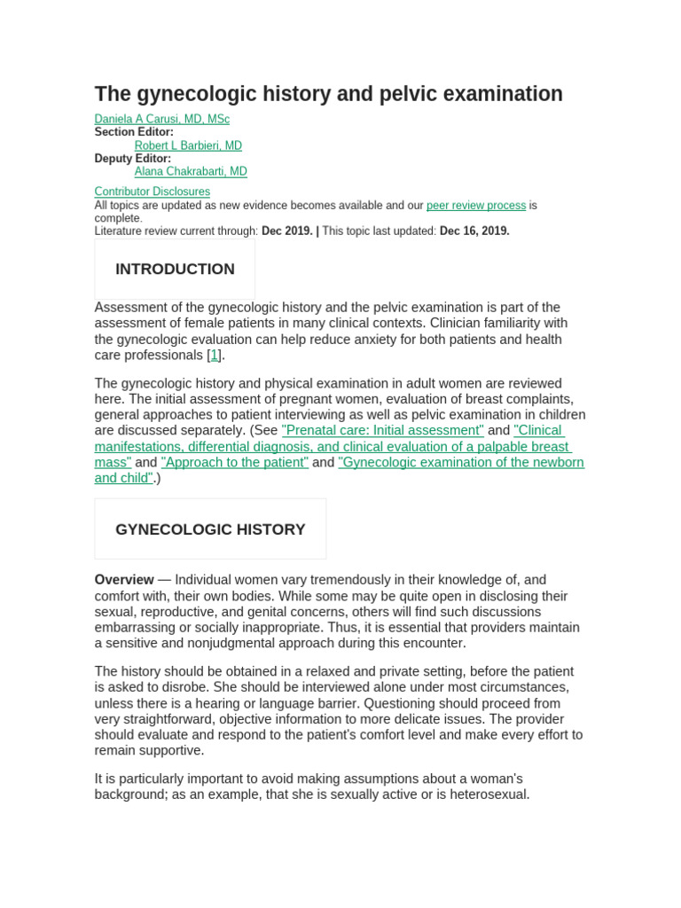 1 The Gynecologic History and Pelvic Examination | PDF | Gynaecology | Human Reproduction