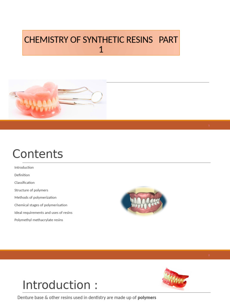 Chemistry of Synthetic Resins in Dentistry | PDF | Polymers ...