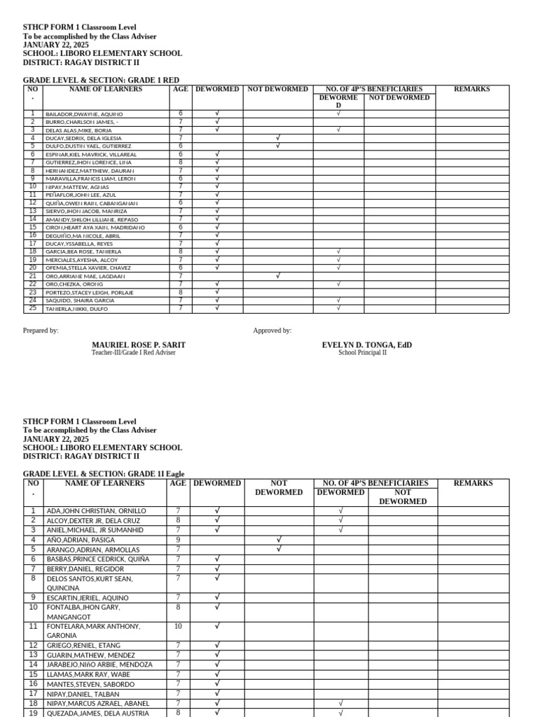 Deworming Template 2024 2025 FINAL 1 2 | PDF