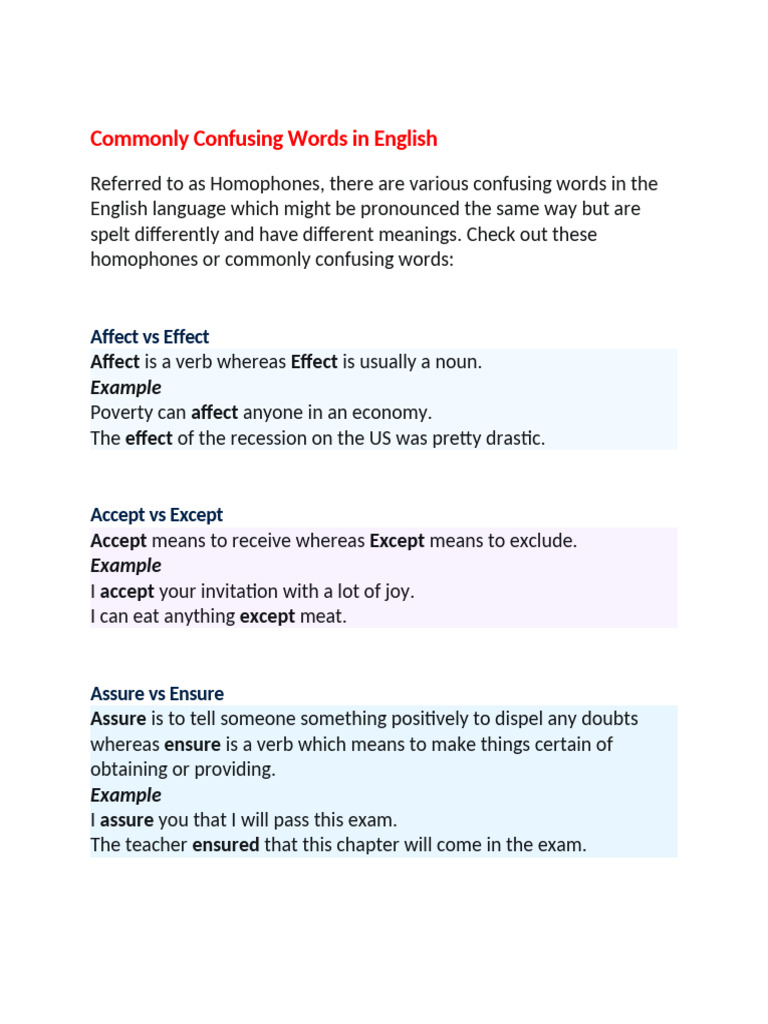 Commonly Confusing Words in English | PDF | Crimes | Crime & Violence