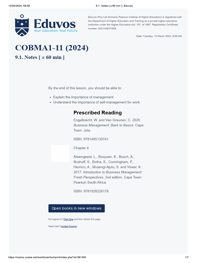 9.1. Notes ( 60 Min) - Eduvos Business Management | PDF | Motivation ...