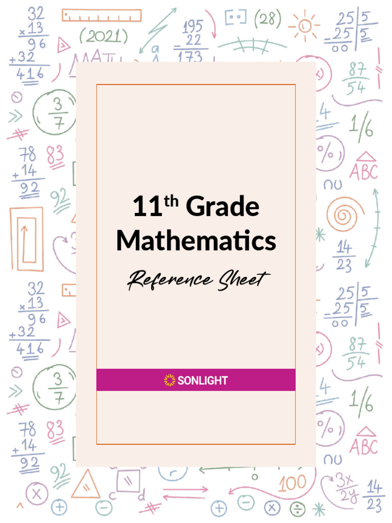 11th Grade Mathematics Reference Sheet | PDF | Area | Trigonometric ...