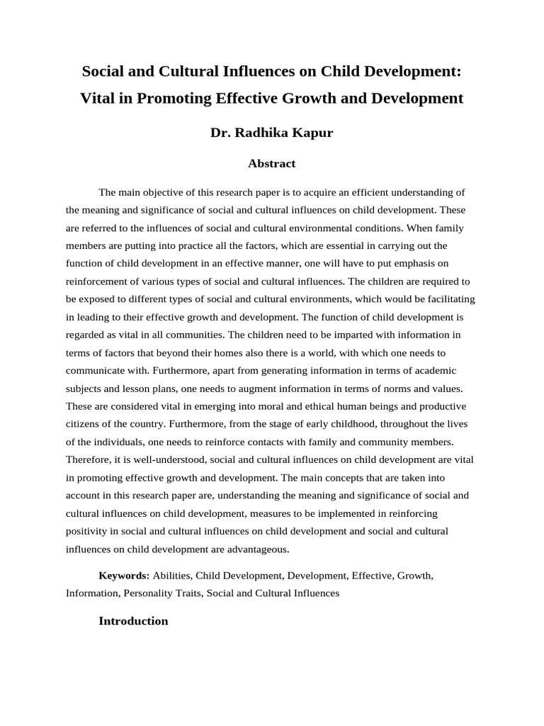 Social and Cultural Impact on Child Growth | PDF | Child Development ...