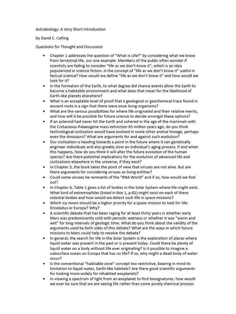Astrobiology VSI Reading Guide | PDF | Extraterrestrial Life | Search ...