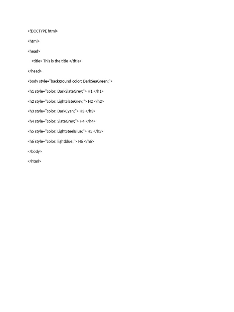 HTML Code For Headings Computer Notes | PDF