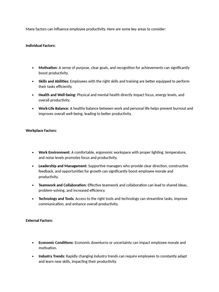 Key Factors Influencing Employee Productivity | PDF