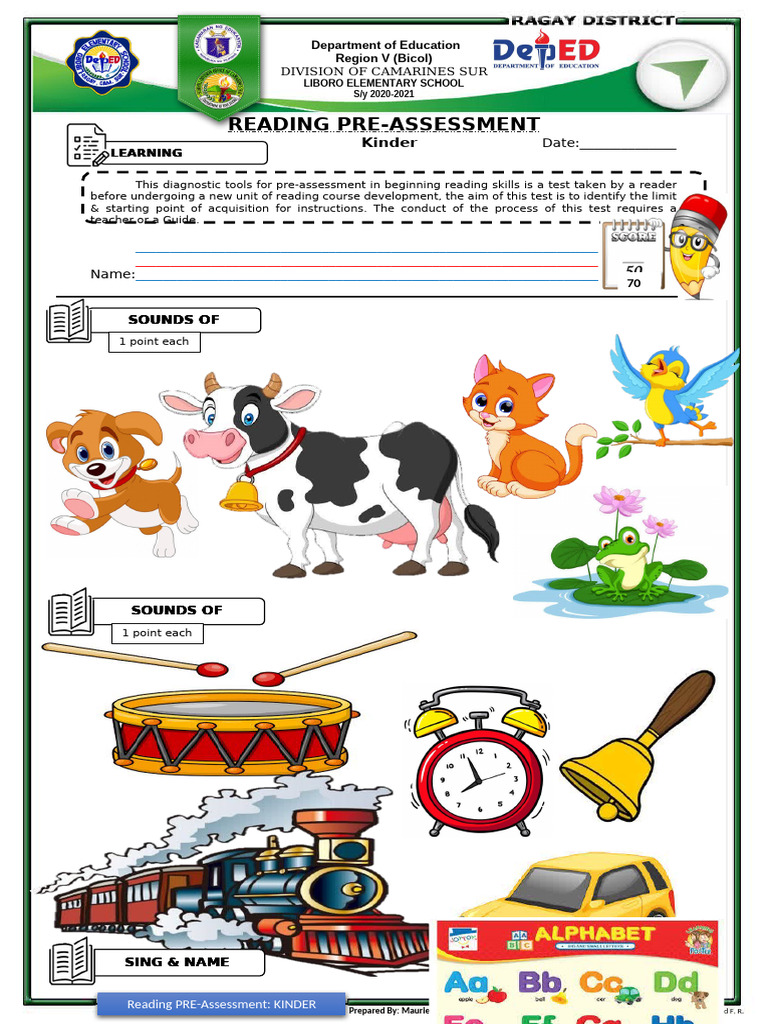 reading PRE-assessment | PDF | Pedagogy | Writing