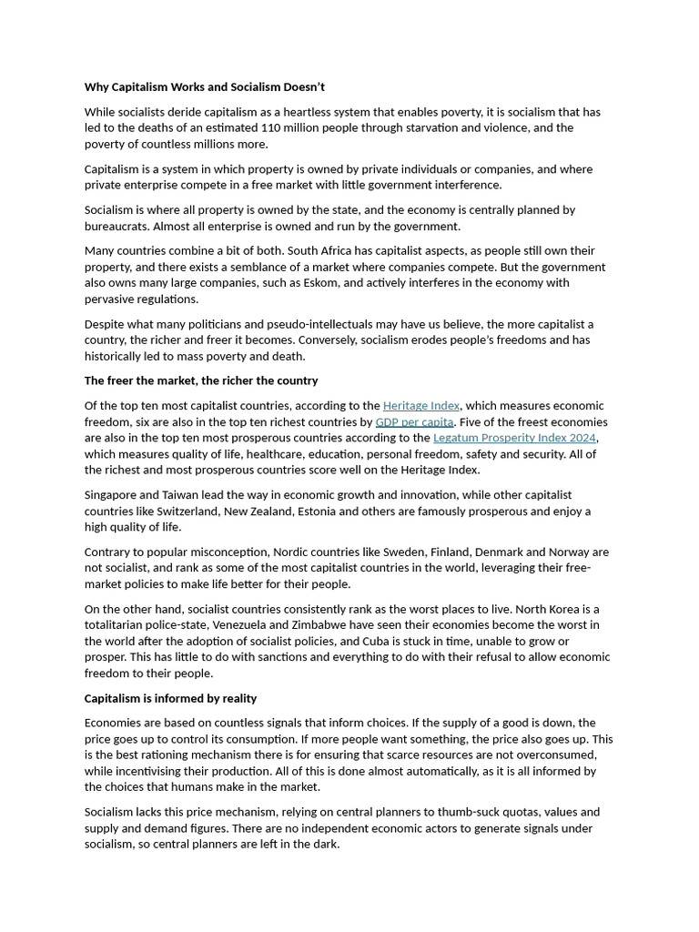 Why Capitalism Works and Socialism Doesnt (Final) | PDF | Socialism ...
