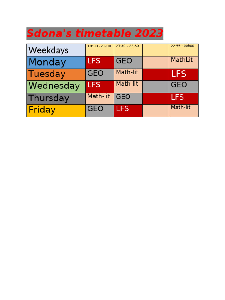 My Timetable Pdf