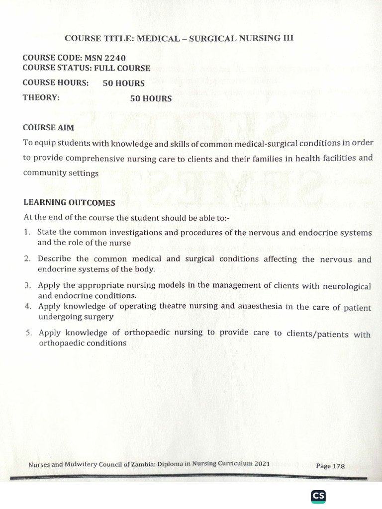 Med-Surg 3 Course Outline | PDF