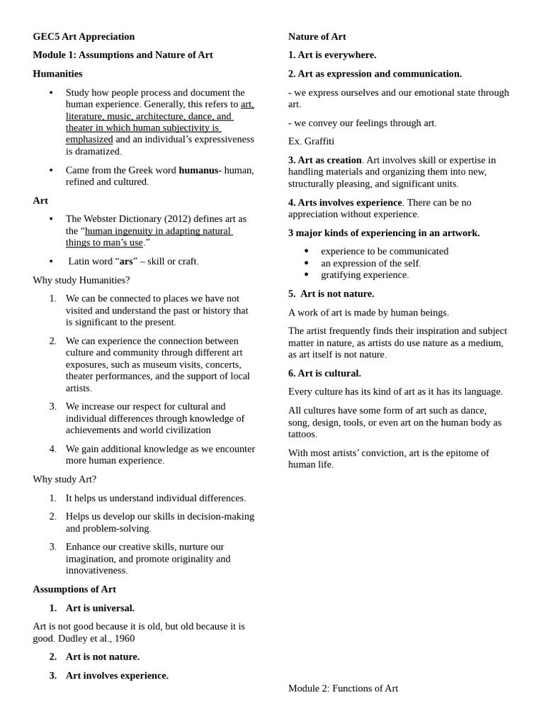 GEC5 Art Appreciation prelim | PDF | Aristotle | Aesthetics