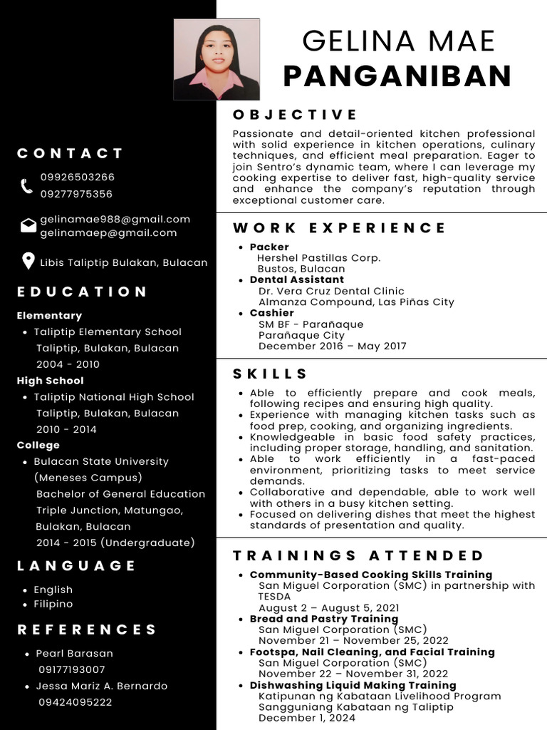 Gelina Mae Panganiban - Resume | PDF | Cooking | Foods