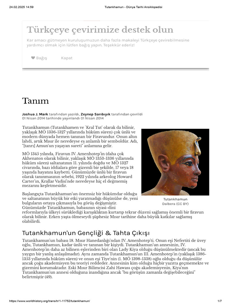 Tutankhamun - Dünya Tarihi Ansiklopedisi | PDF