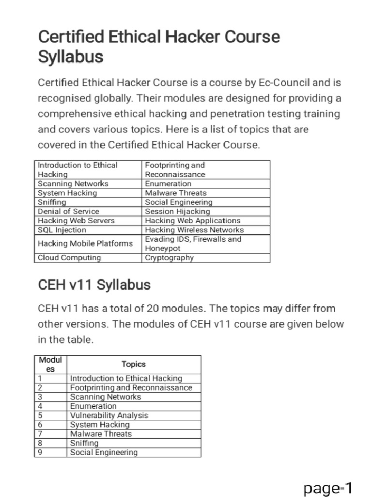 Ethical Hacking Course Content | PDF