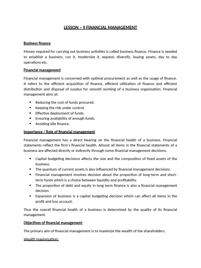 Financial Management Notes | PDF | Dividend | Debt
