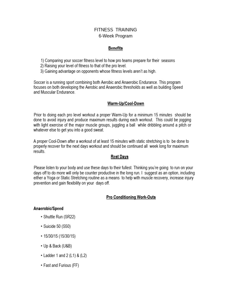 Six Week Fitness Work Out | PDF | Physical Fitness | Aerobic Exercise