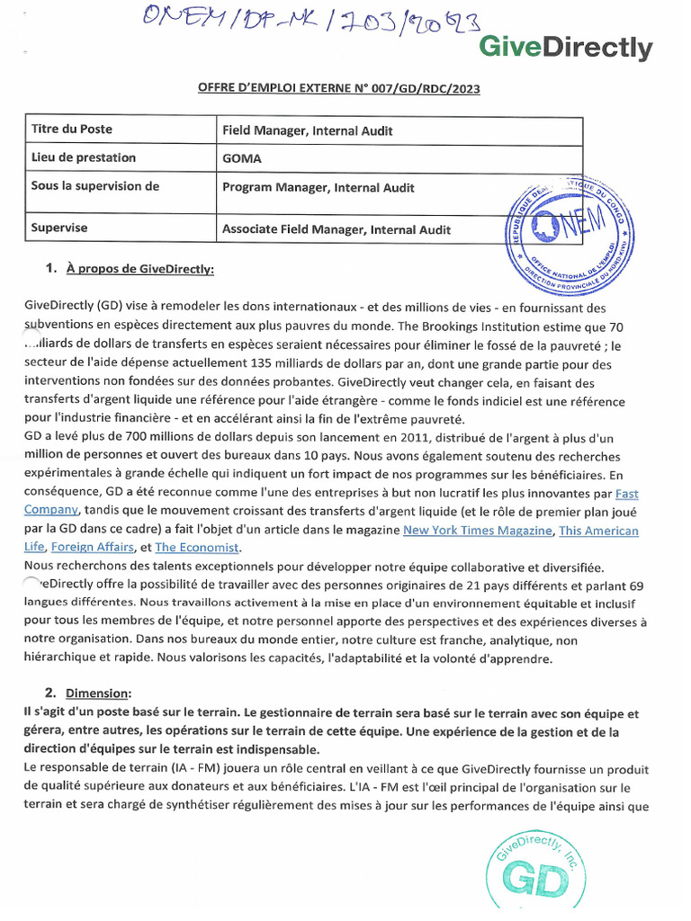 Offre Demploi Externe Field Manager Internal Audit | PDF