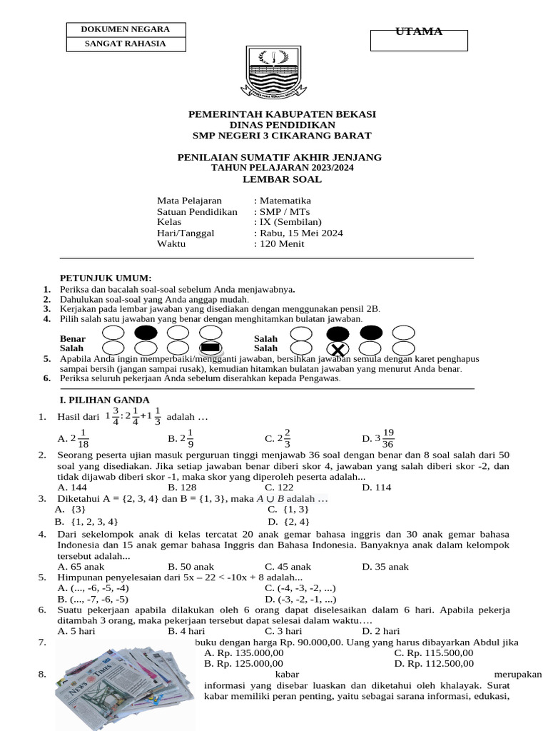Soal Matematika PSAJ 2024 | PDF