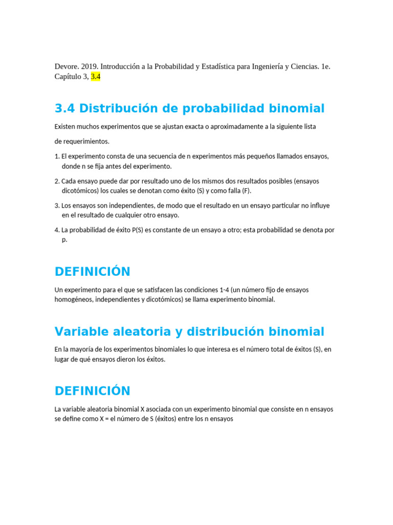 3.4 Distribución de probabilidad binomial | PDF | Experimentar | Variable aleatoria