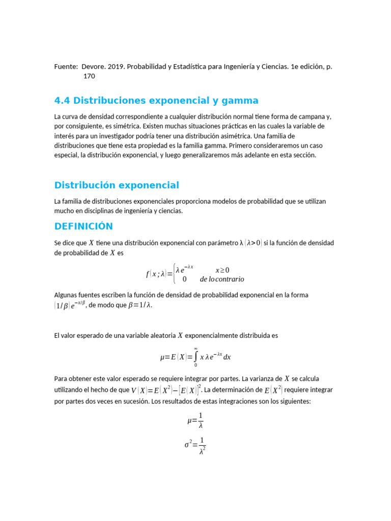 Distribuciones Exponencial y Gamma en Estadística | PDF | Función de ...