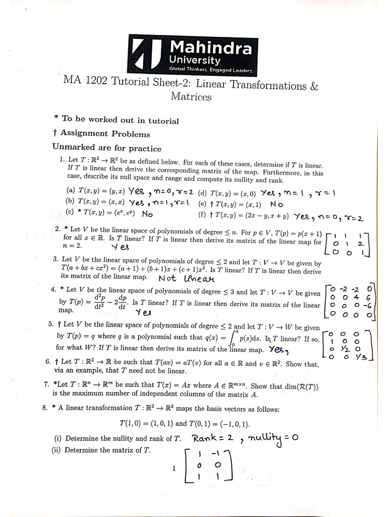 LA Tutorial 2 Answers | PDF
