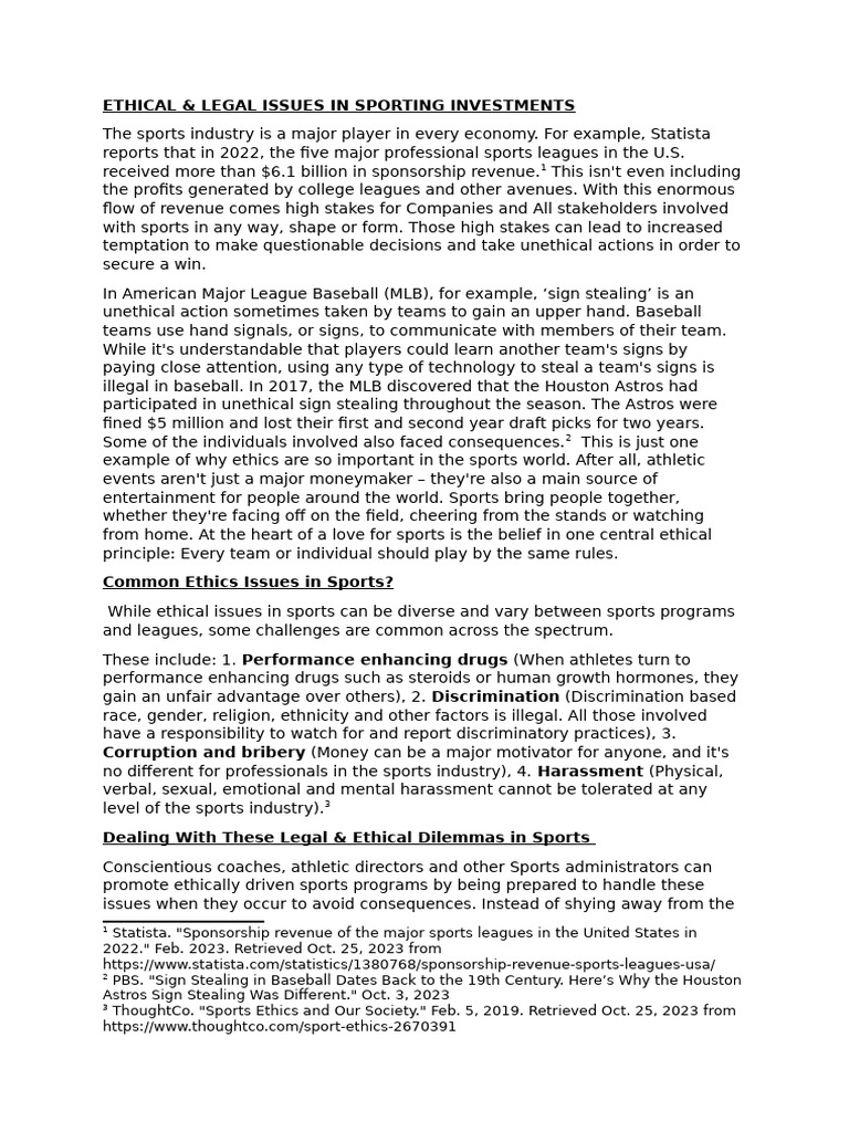 Ethical Issues in Sports | PDF | Sports | Discrimination